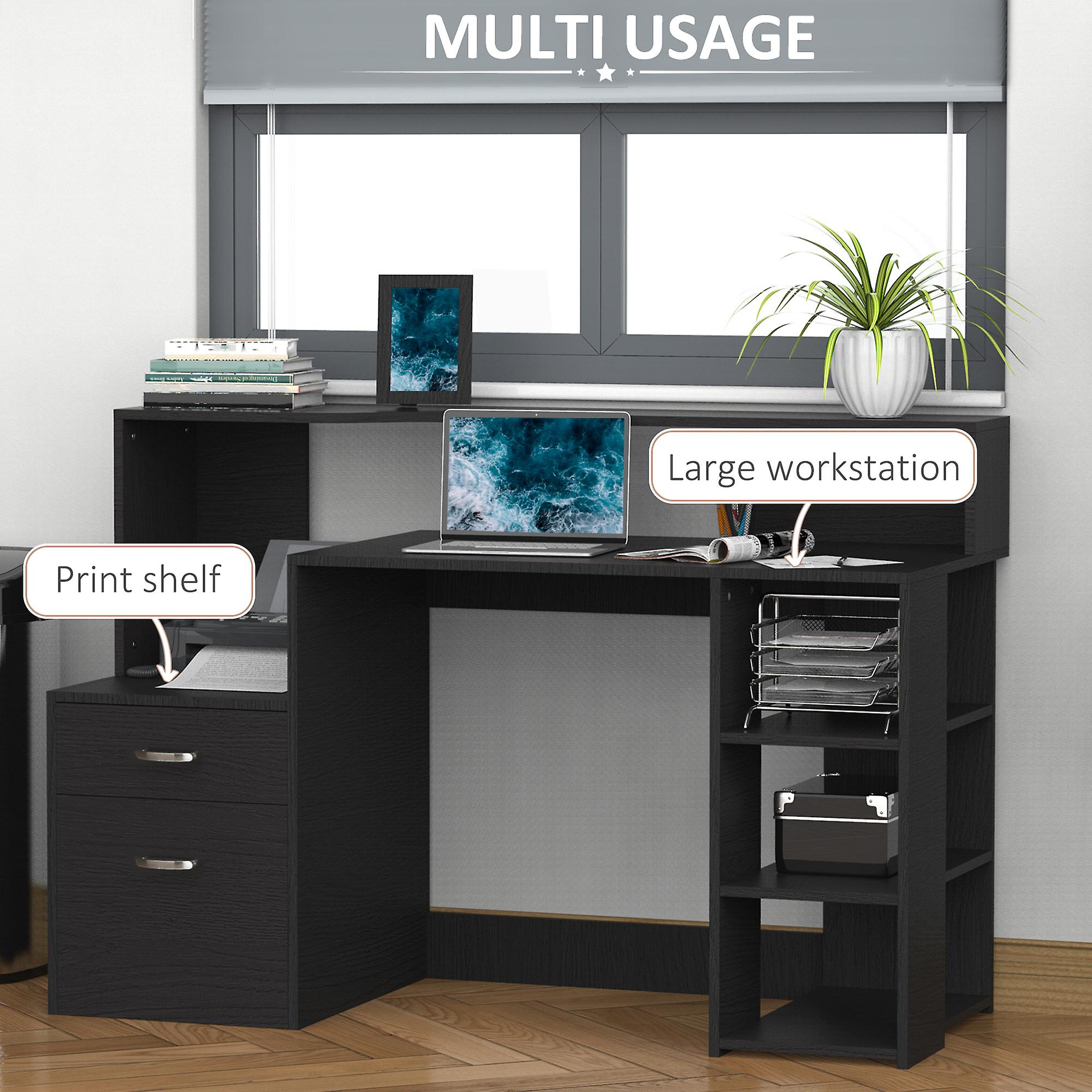HOMCOM Multi-Storage & Workstation Desk Table Storage Shelves Home ...
