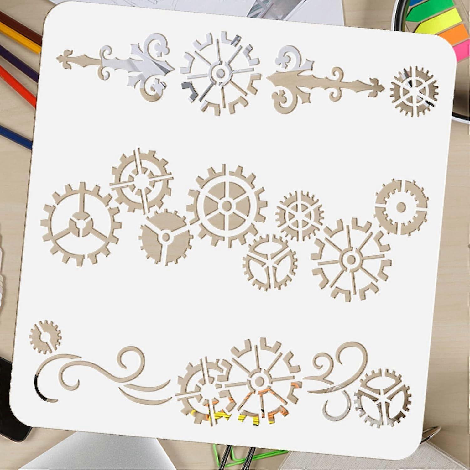 Steampunk Stencil 11.8x11.8 inch 3 Styles Gears Stencil Plastic Gear ...