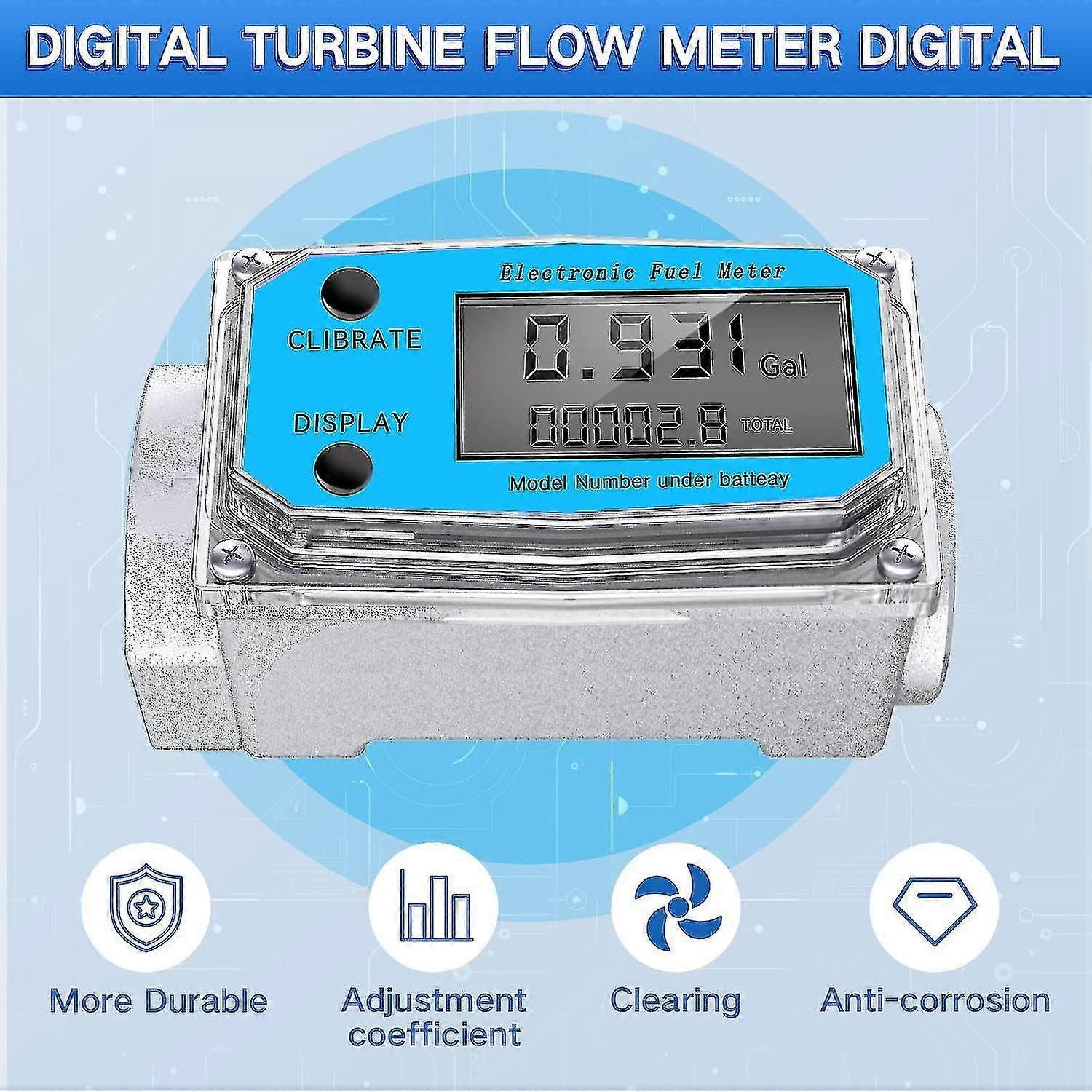 Digital Turbine Water Flow Meter Digital Lcd Display With Npt Counter And Fnpt Thread Oil Fuel ...