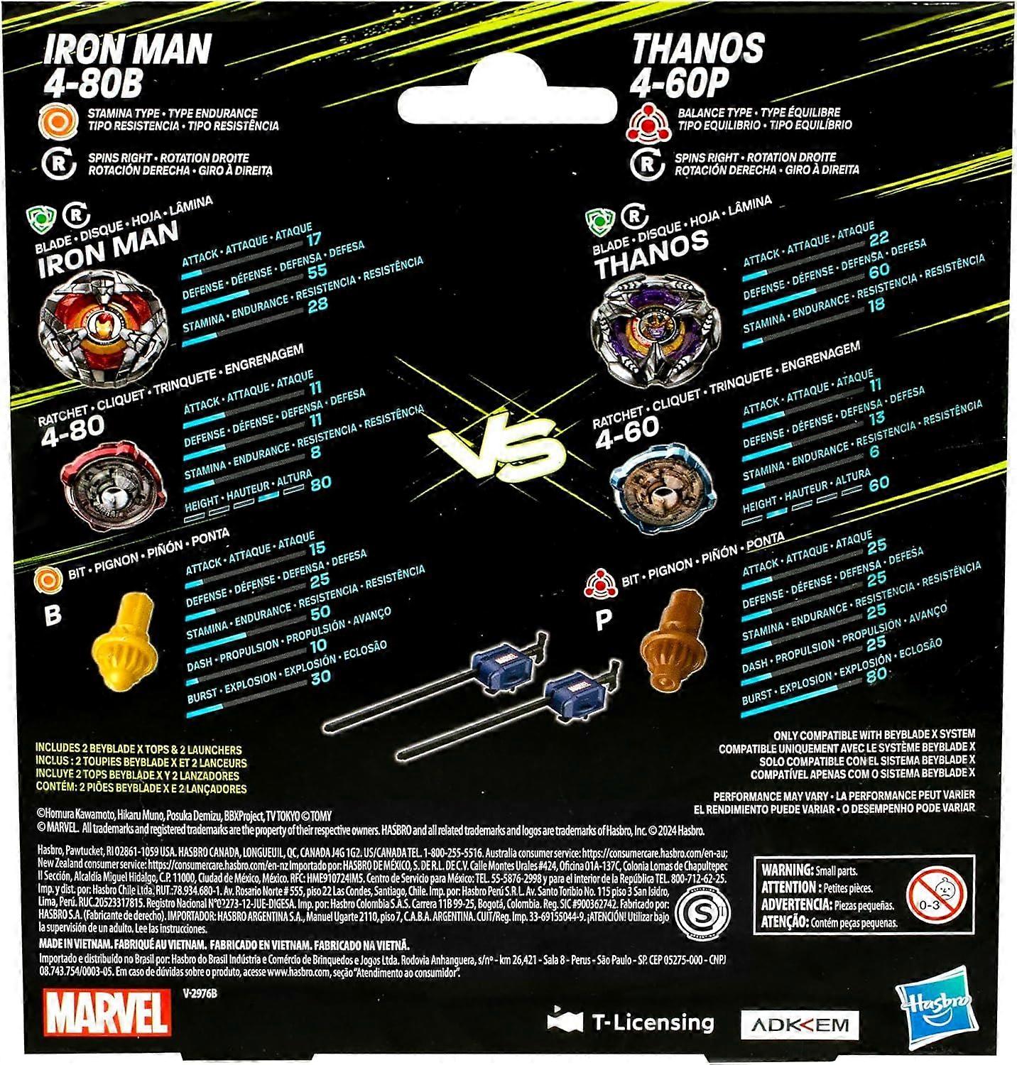 Beyblade X - Iron Man 4-80B (Stamina) & Thanos 4-60P (Balance) Kids Toy ...