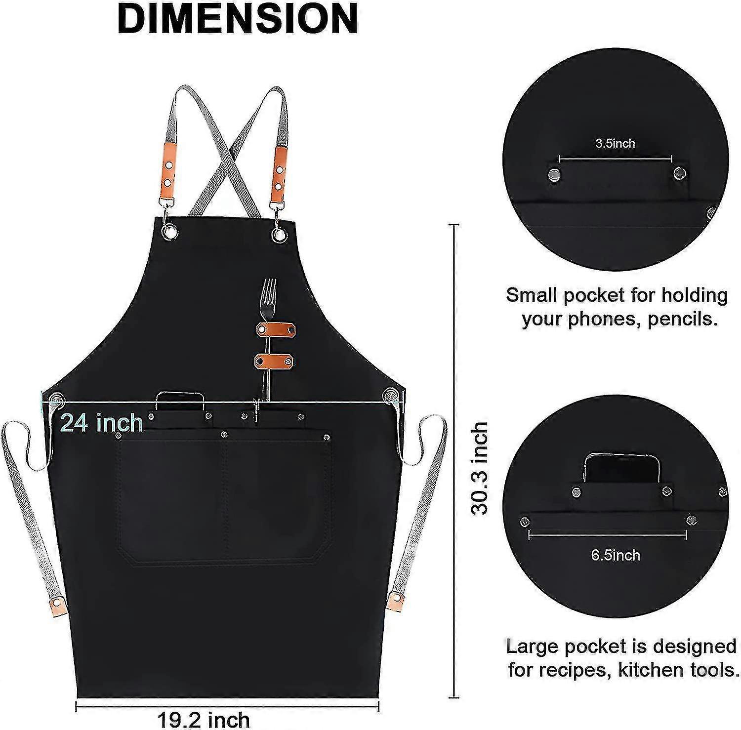 Chef Apron With Cross Back Bib Apron Cooking Aprons With Large Pockets ...