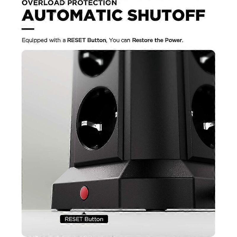 Tower Power Strip, Power Strip With 12 Sockets And 5 Usb Ports (2500w ...