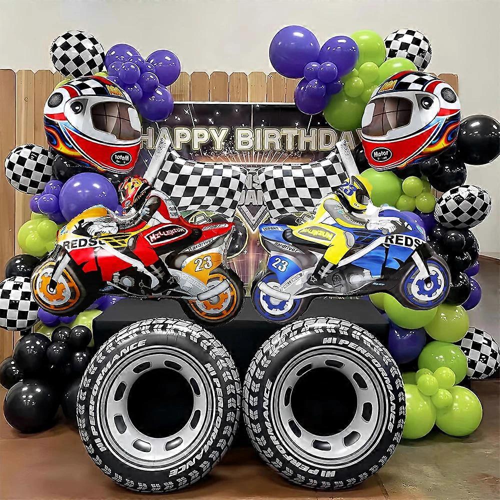 Motocross Party Kit: Banner, Cake Topper & Balloons Set For Birthdays ...