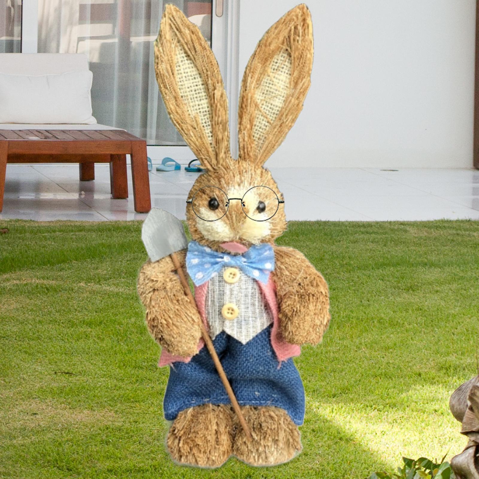 Easter Bunny Figurine Animal Sculpture Straw Standing Rabbit Statue ...