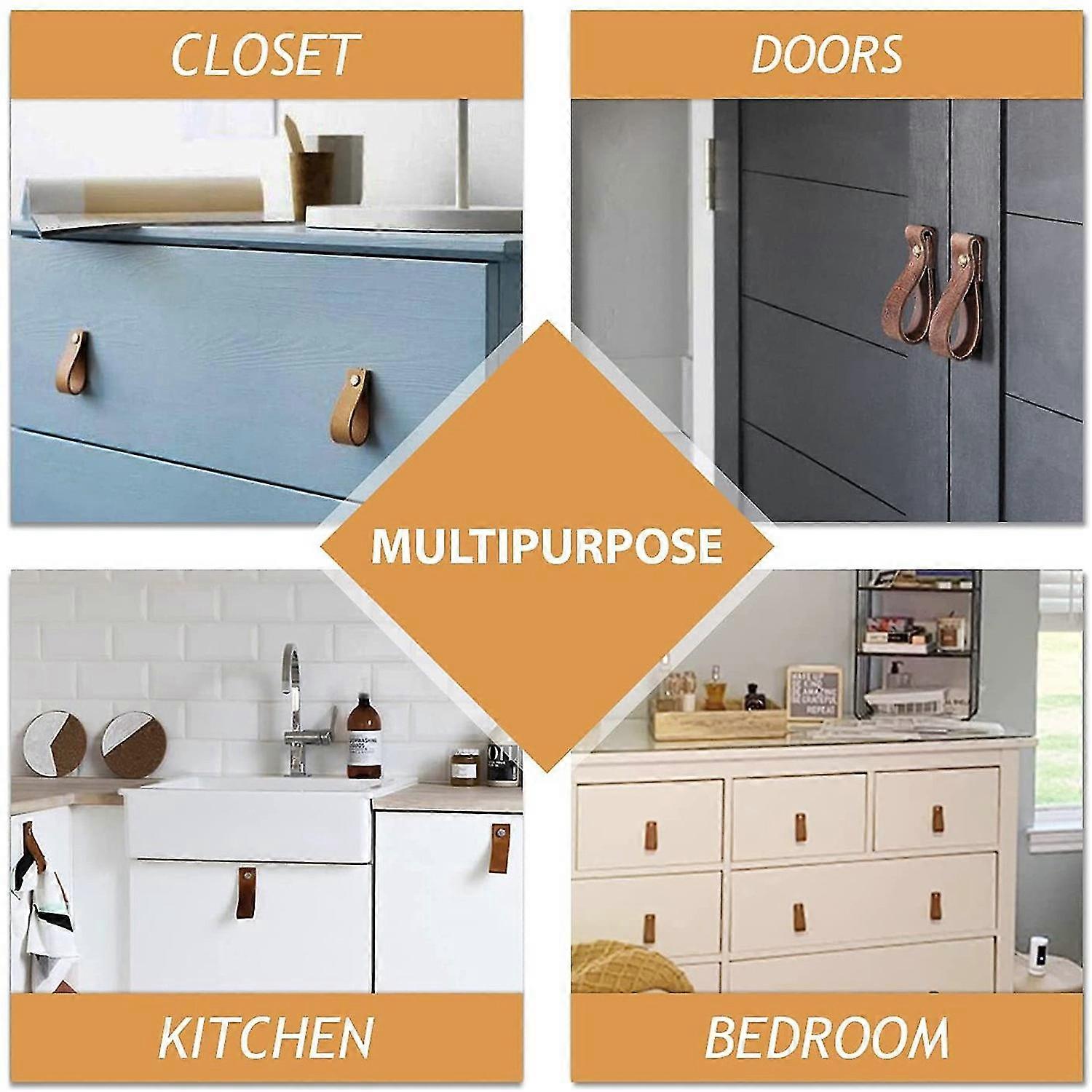 Leather Drawer Pulls 8 Pcs Leather Dresser Knobs Handmade Pure Leather ...