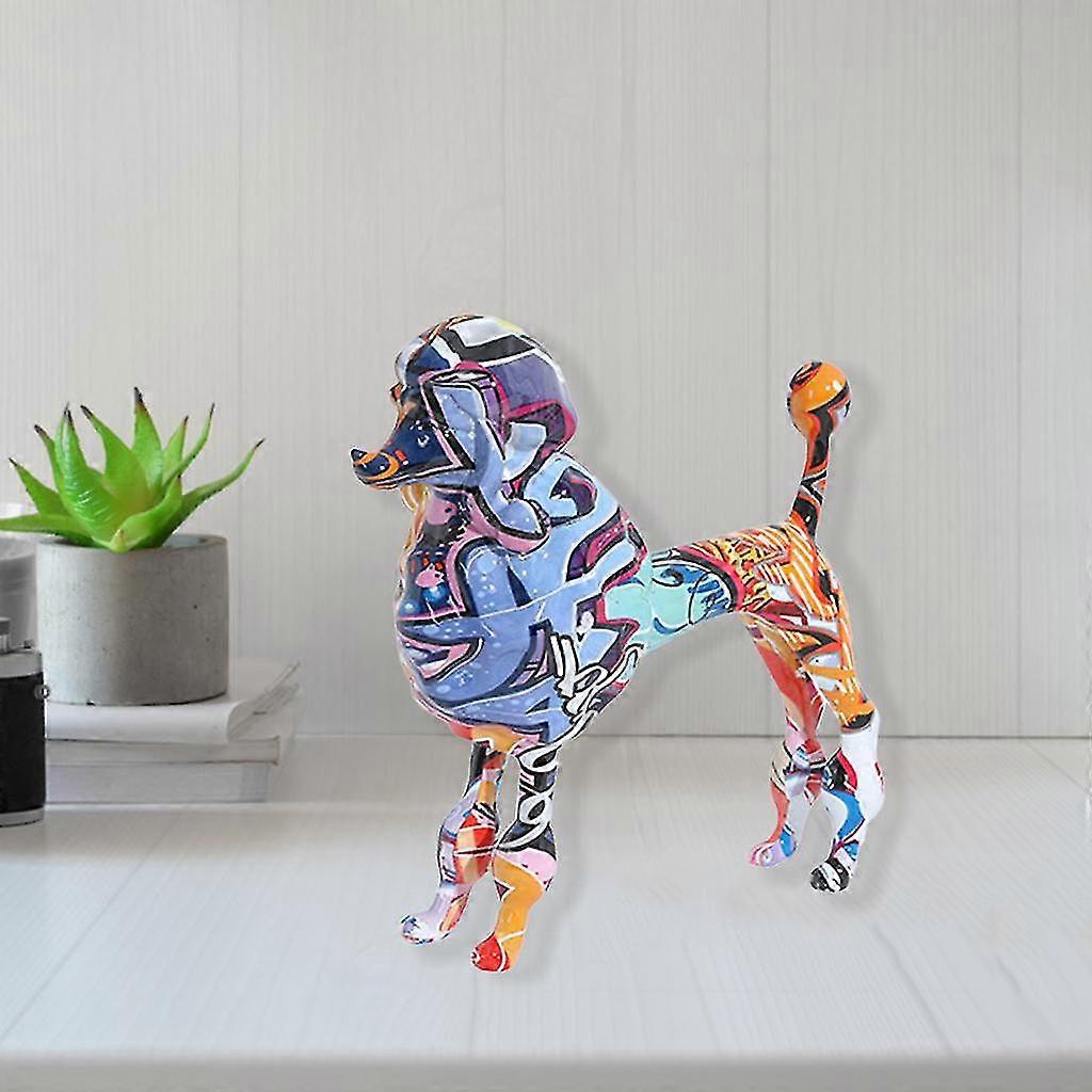 Graffiti Dog Figurine Poodle Sculpture Resin Statue Home Decor Yard ...