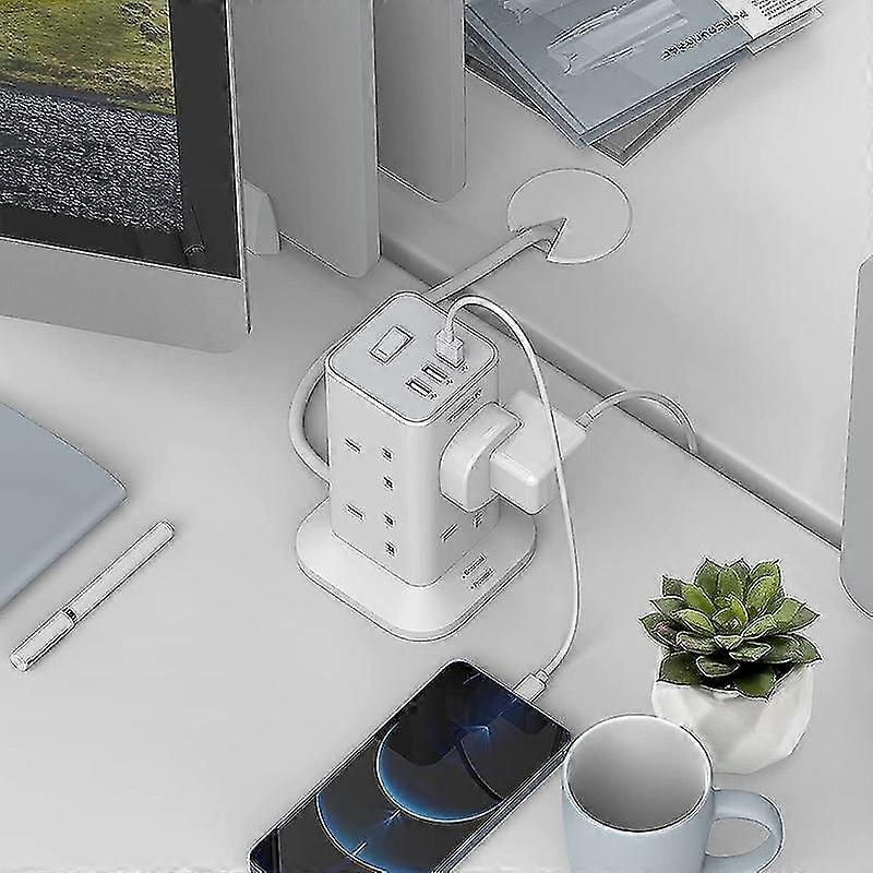 8-Way UK Multi Plug Extension Cord Power Tower Socket with USB Ports 2M ...