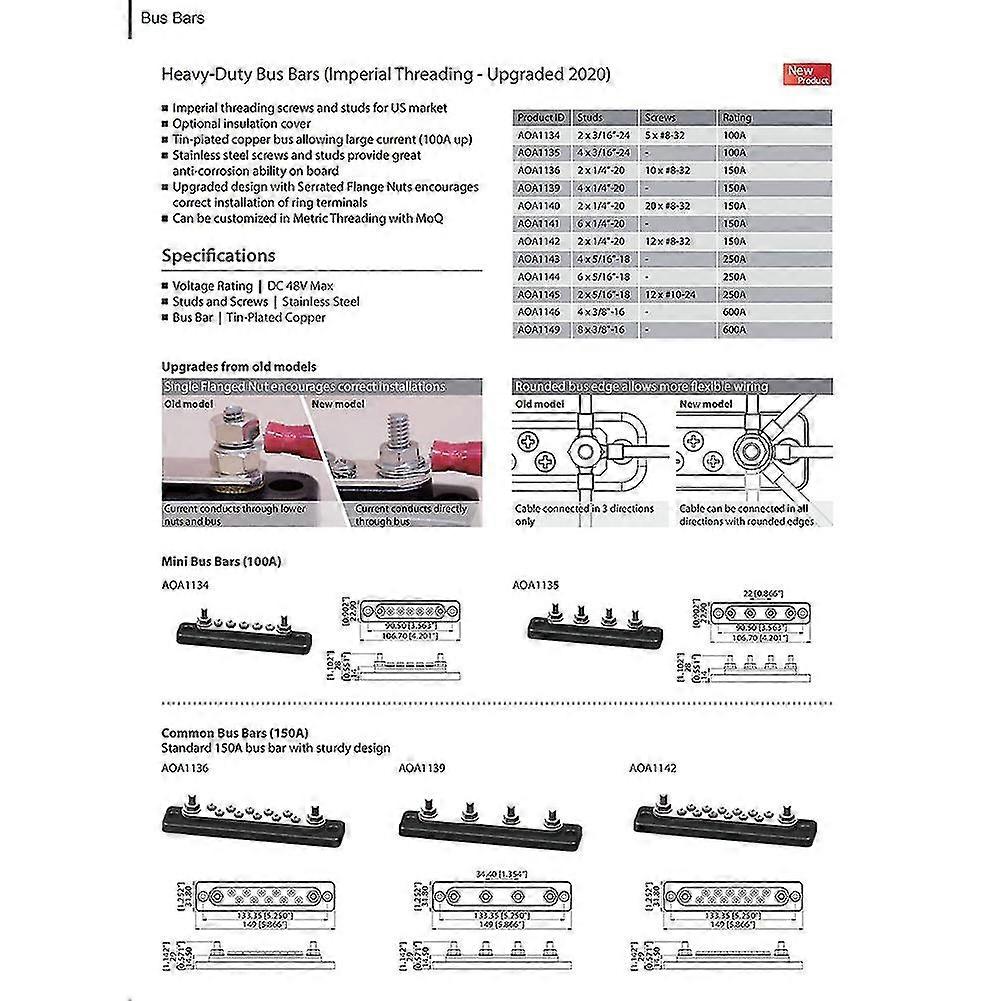 4 Terminals 150A Heavy Duty Bus Bar Power Distribution Block Car Auto ...