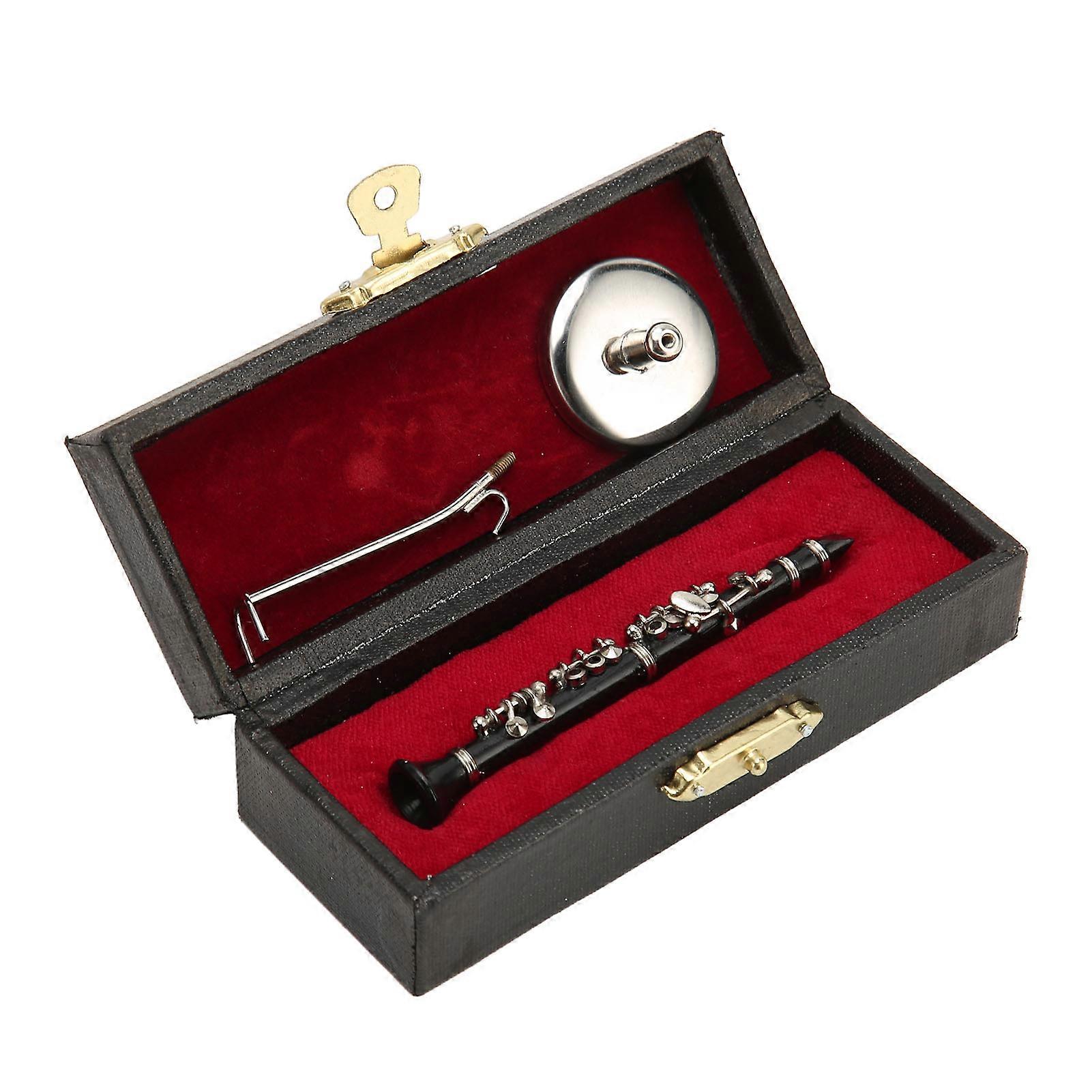Miniature Clarinet Replica with Stand and Case Mini Musical Instrument Model Dollhouse ...