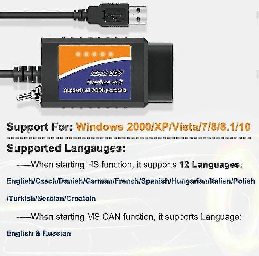 2024 For Ford Forscan ELM327 USB Modified OBD2 Scanner V1.5 MS-CAN HS-CAN Code Reader Scanner ...