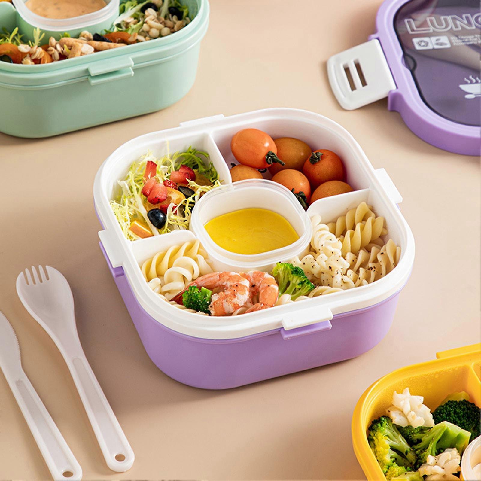1 Set 1200/1700ML Lunch Box with Spoon Fork Grid Design Double Layer ...