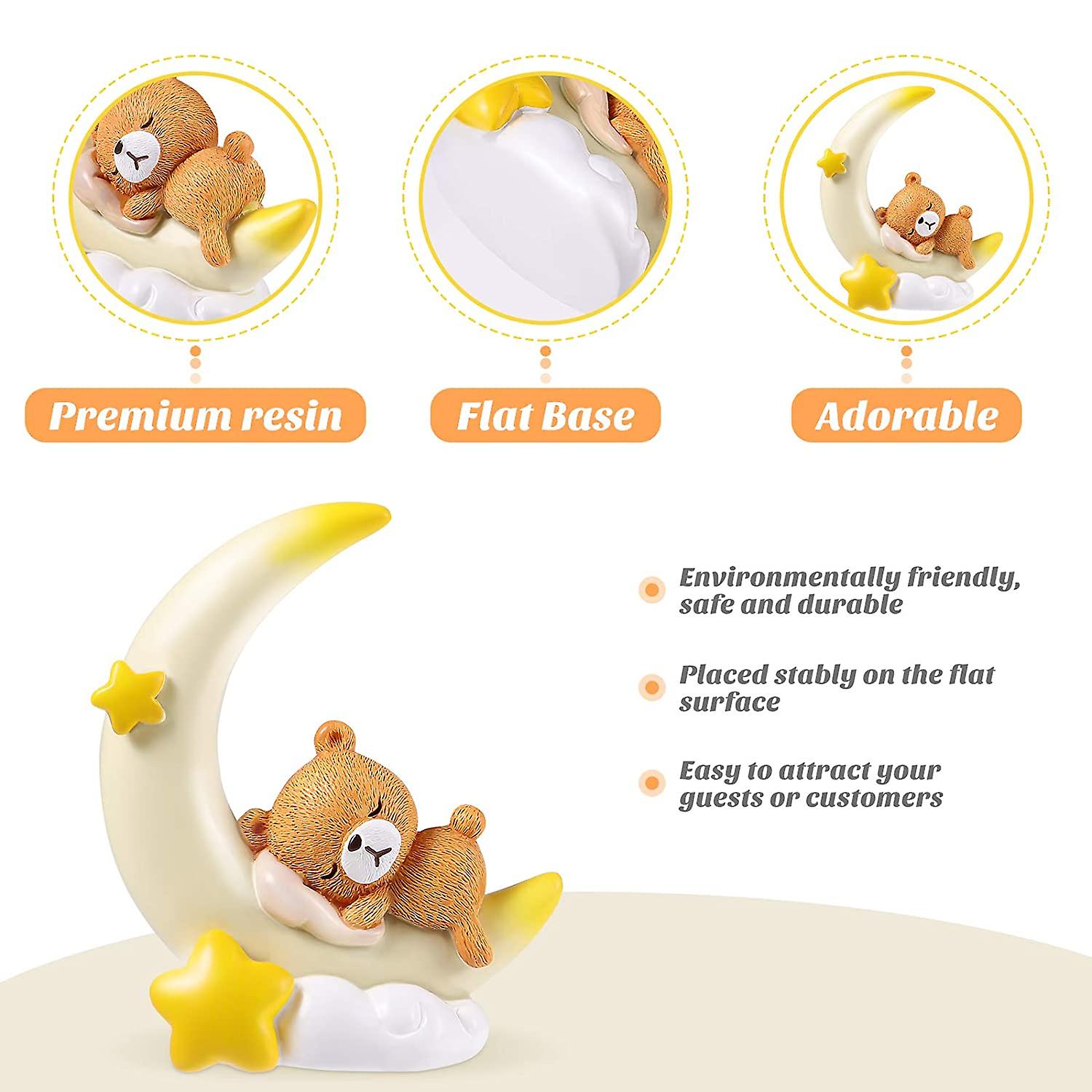 Bear And Moon Figurine Statue Baby Moon Cake Topper Birthday Cake ...