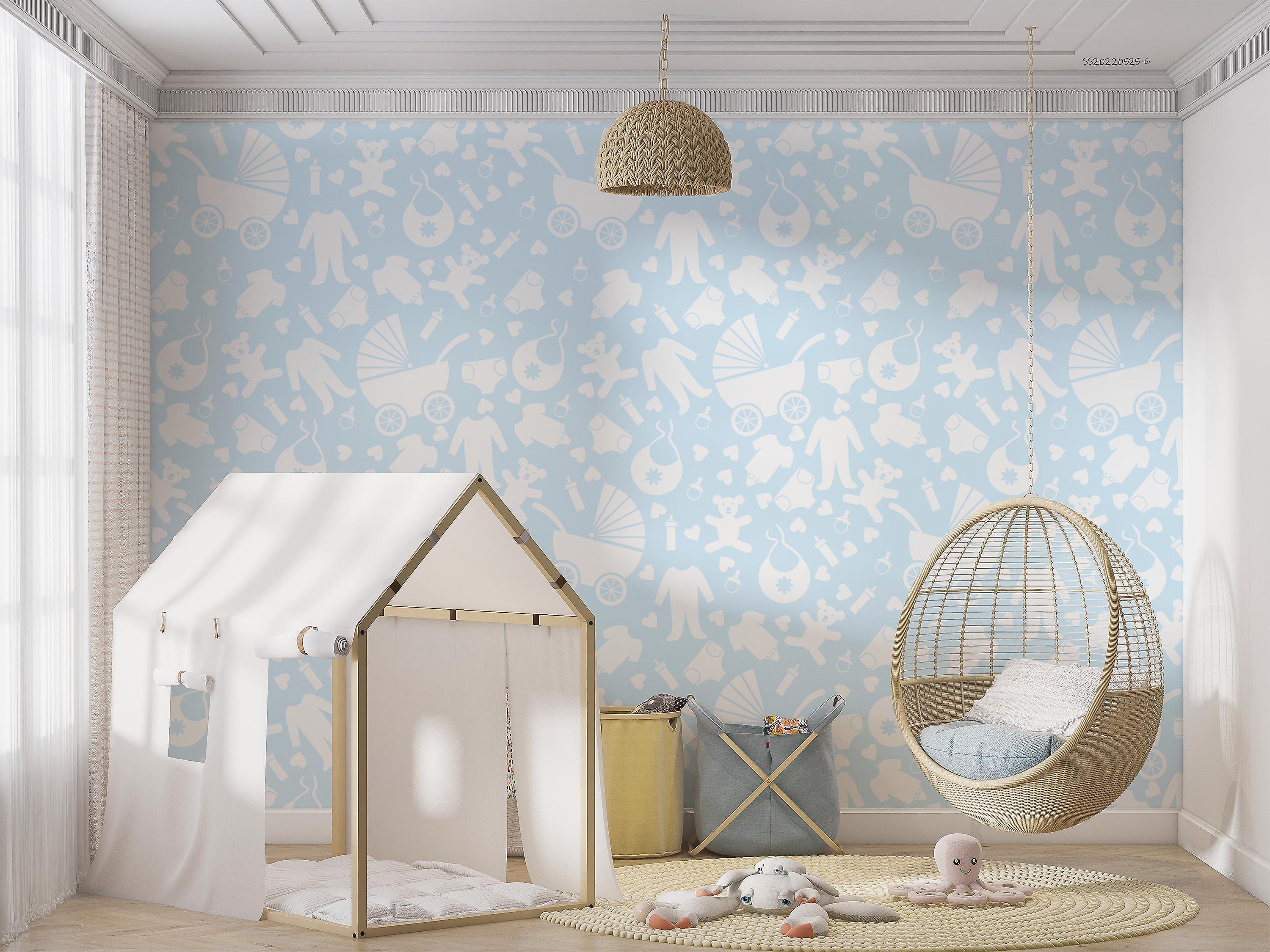 3d tecknad barn mönster vit blå väggmålning tapet gd 1330 | Fruugo SE