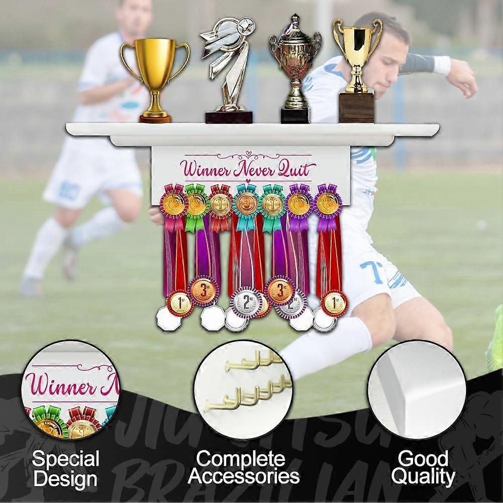 Trophy and Medal Display Shelf Wooden Trophy Shelf with Hooks Board ...