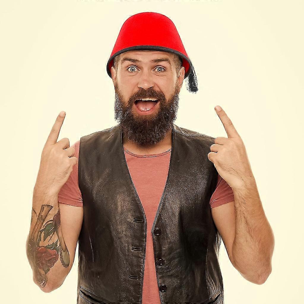 Felt Moroccan Red Fez Hat Turkish Hat For Men With Black Tassels ...