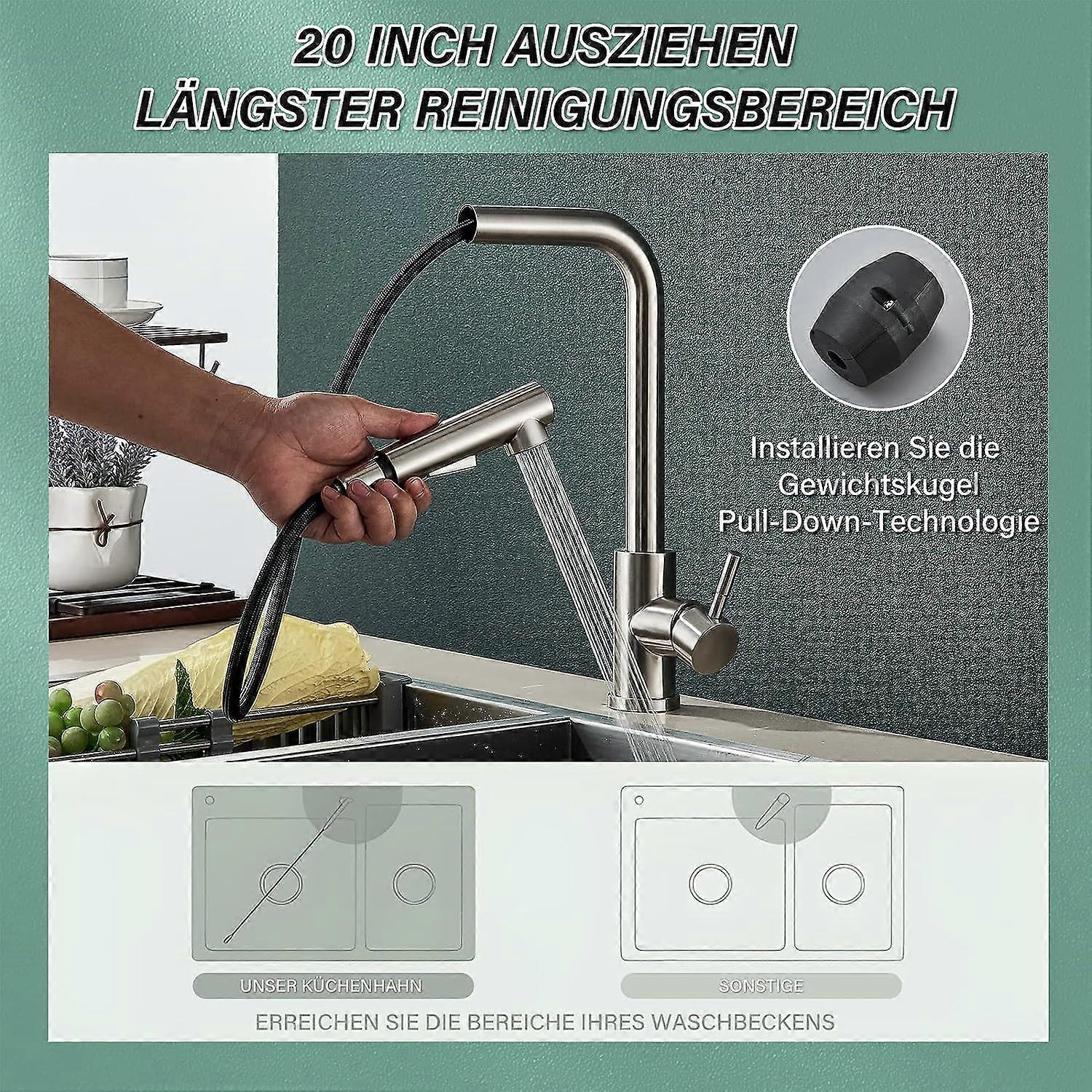 Kitchen Tap Stainless Steel Kitchen Mixer Tap with Shower Extendible ...