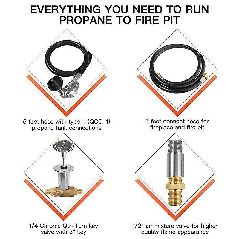 Burner Connection Kit, Propane Fire Pit Replacement with 1/2In Control ...