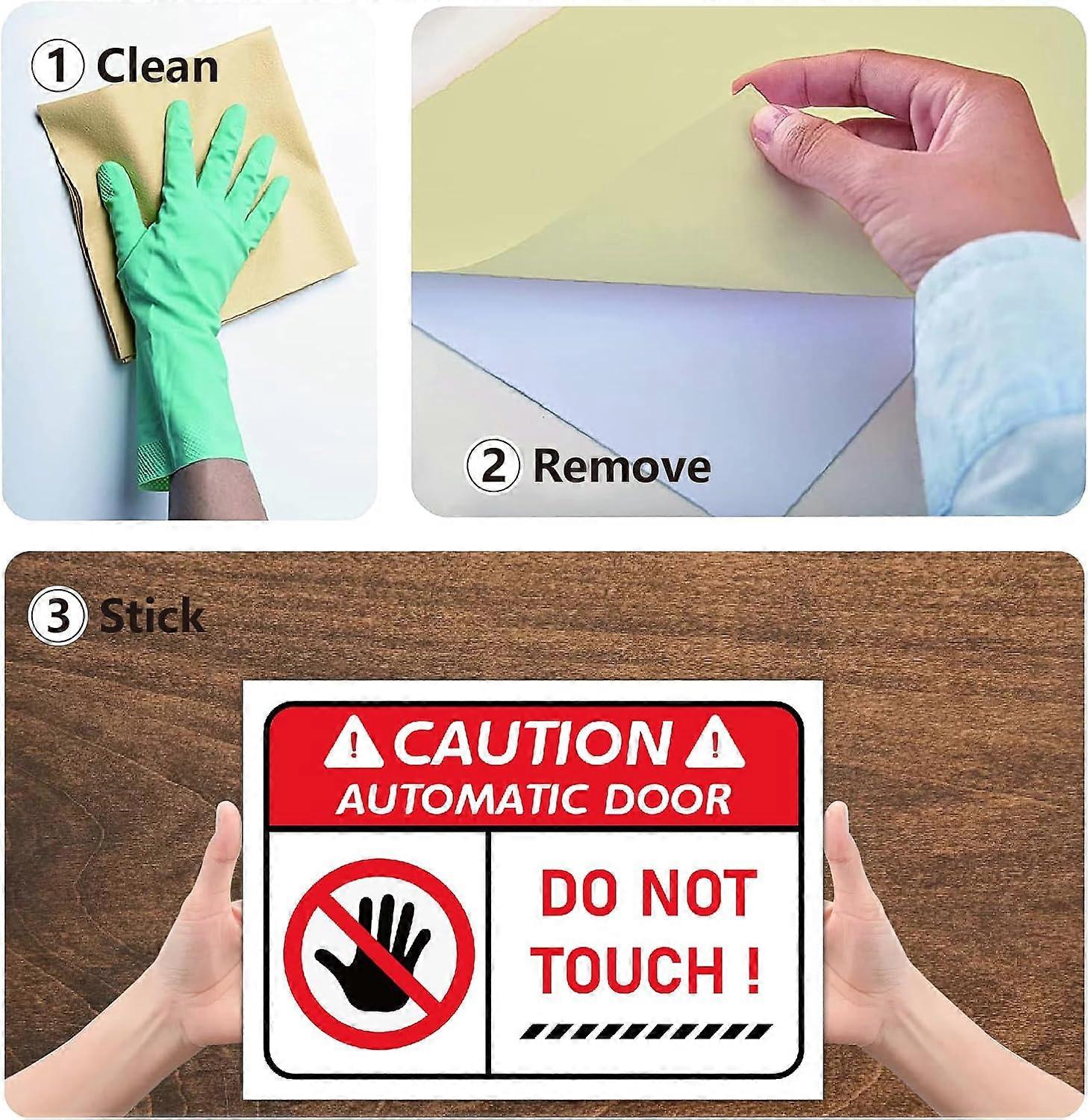 Caution Do Not Touch Automatic Door Warning Sign Stickers 9.8" x 6.9 ...