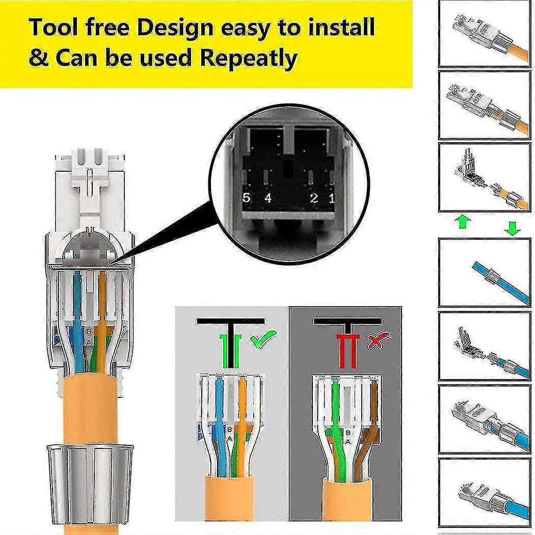 2 Pcs For Rj45 Cat7 Connectors Tool Free Shielded Toolless Modular ...