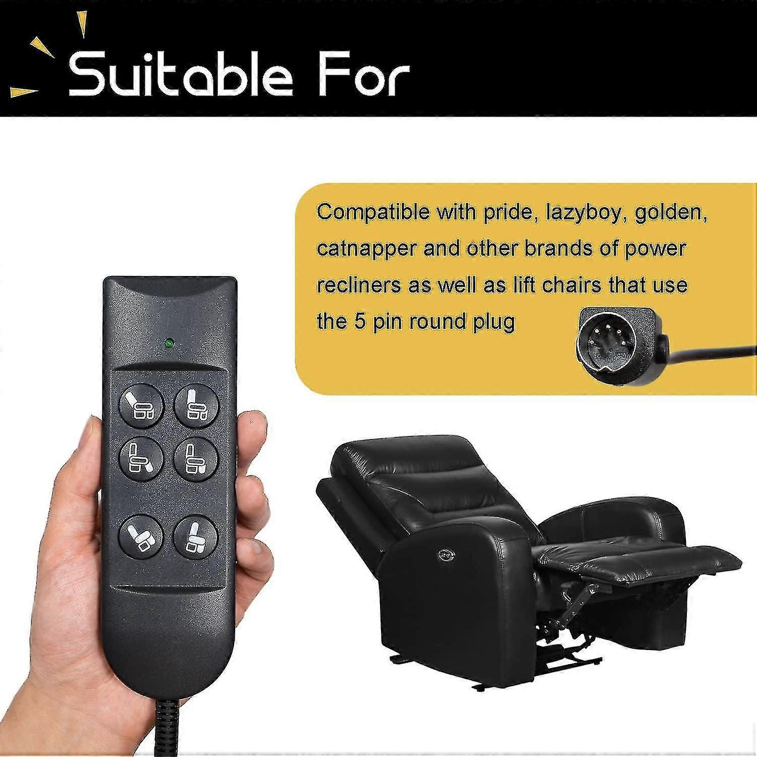 6 Button Remote For Recliners 5 Pin Lift Chair Handset Controller Hand ...