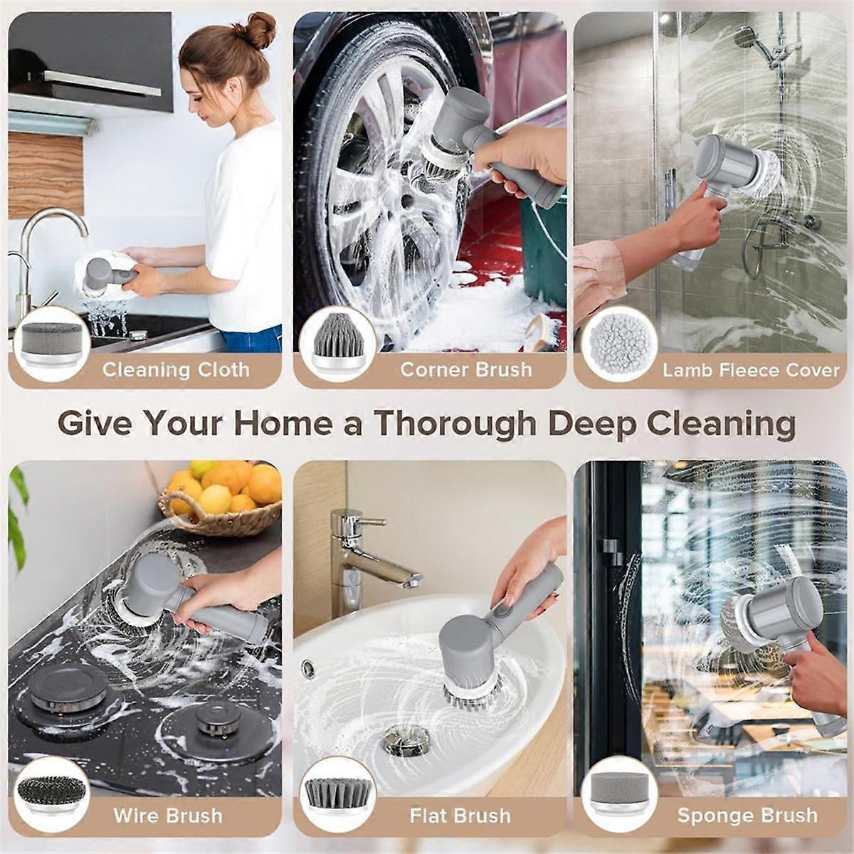 Electric Cleaning Brush with 6 Electric Cleaning Brush for Cleaning Tub ...