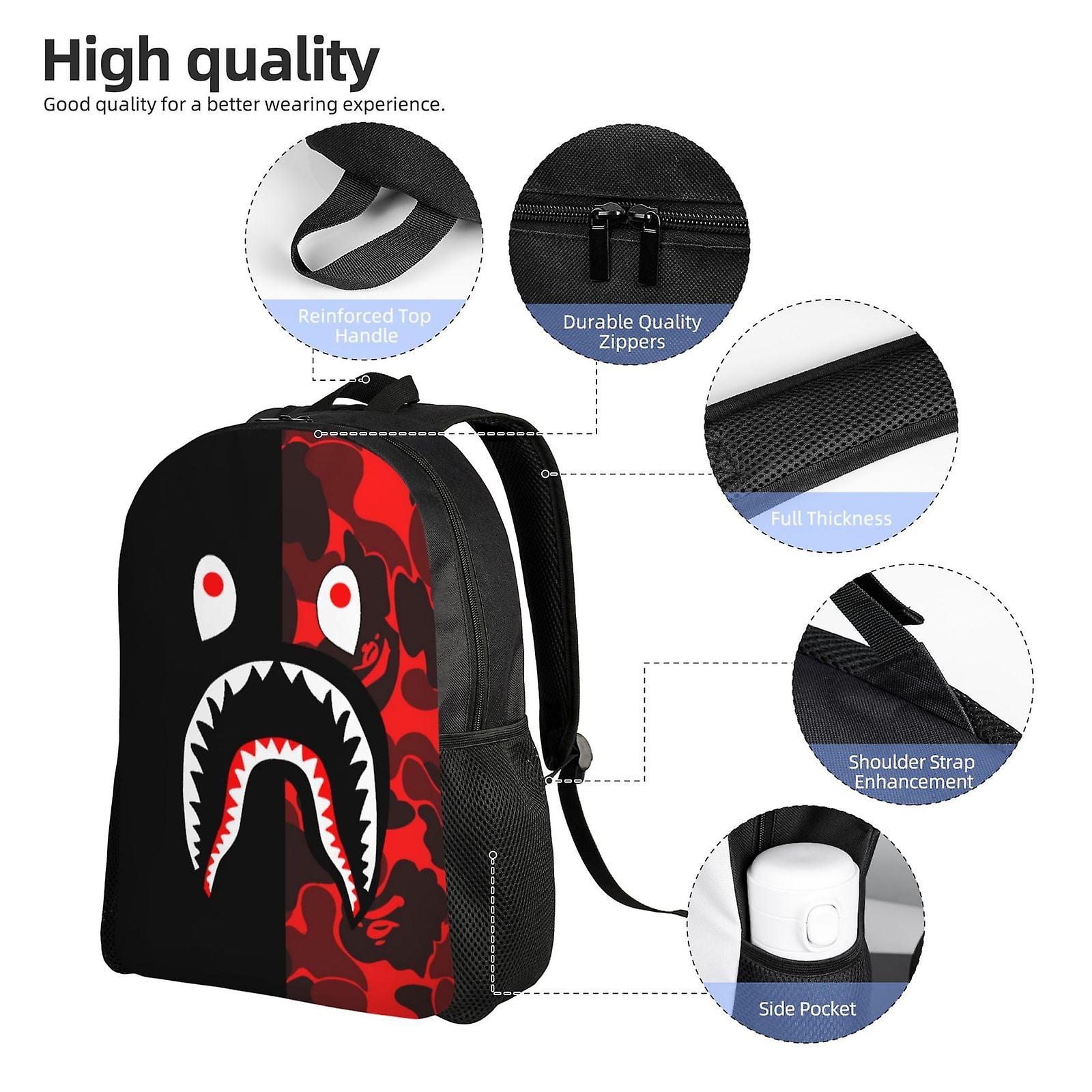 Unisex Bape Shark Camo Backpacks School Bag Bookbag Casual Daypack ...