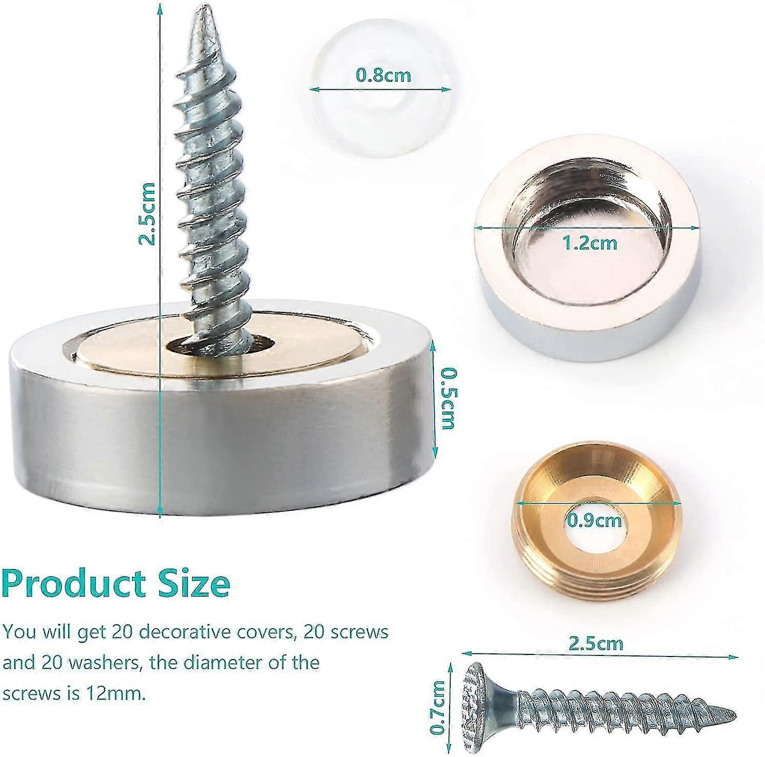 20 Sets Of Silver Mirror Screws, 12mm Mirror Screws Made Of Polished ...