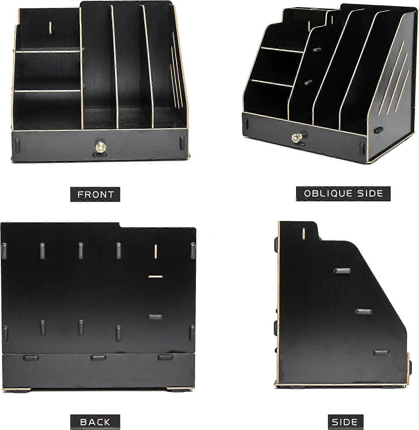 Desk Organizer with Wooden Drawer - Easy Assembly - 3 Layer File ...