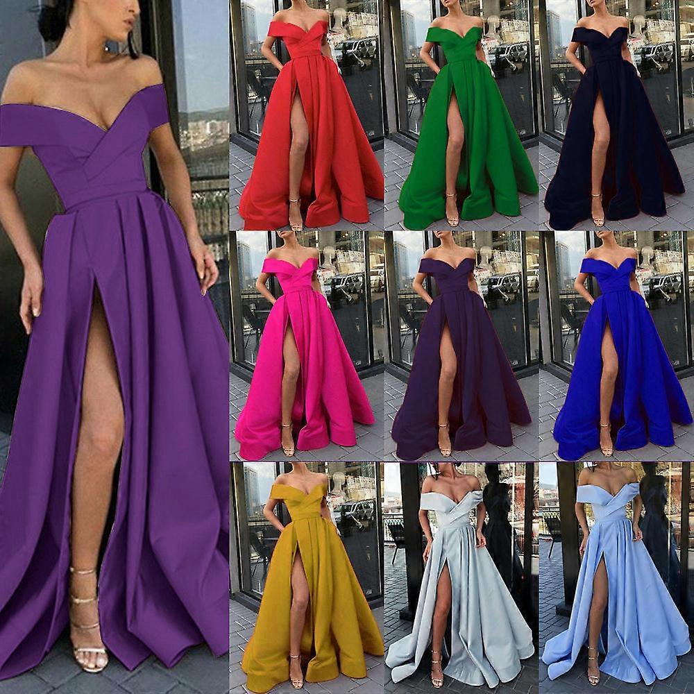 Off Shoulder Satin Prom Dresses Ball Gown Formal Dresses for Women ...