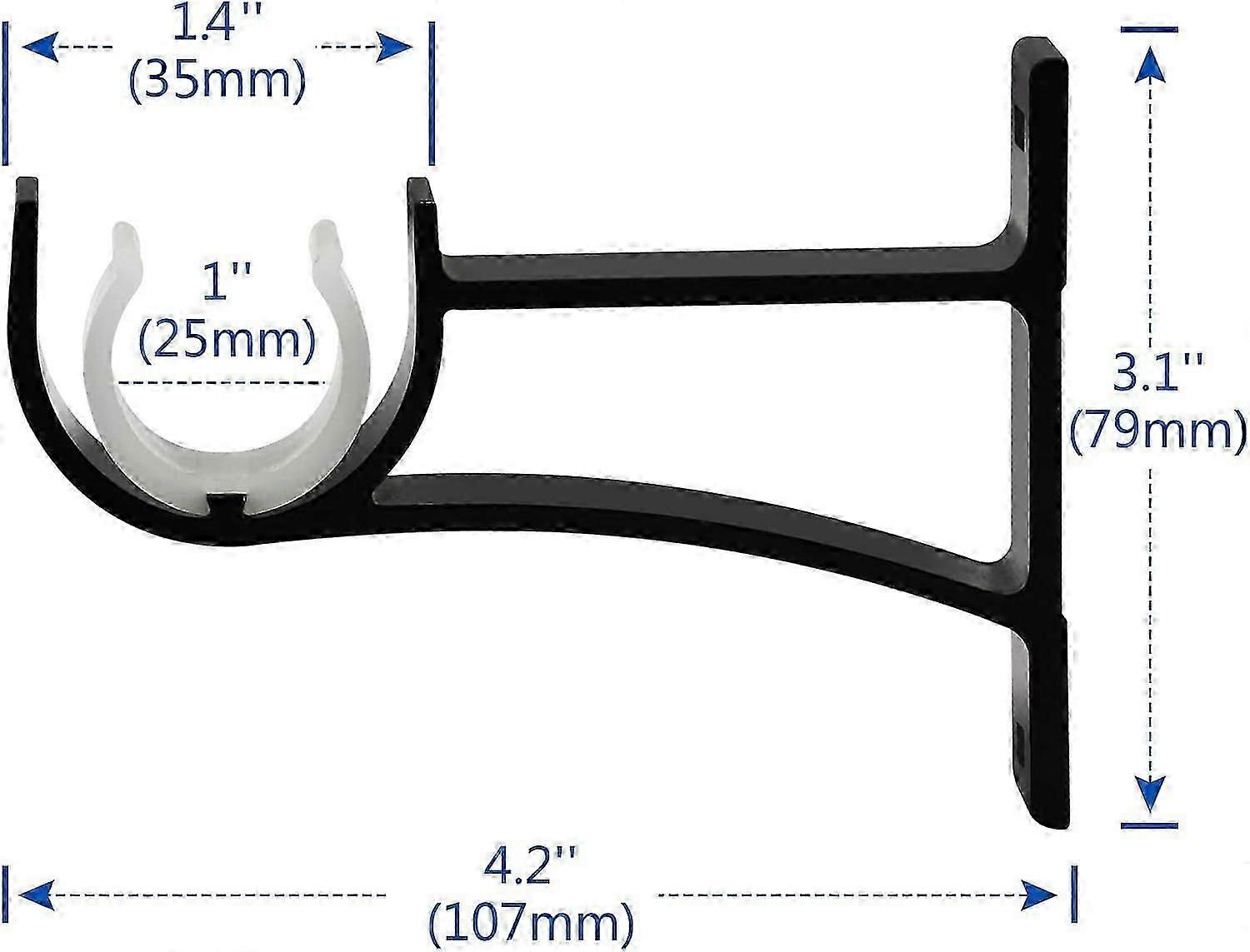 Pack Black Heavy Duty Curtain Rod Brackets Aluminum Alloy with Plastic ...