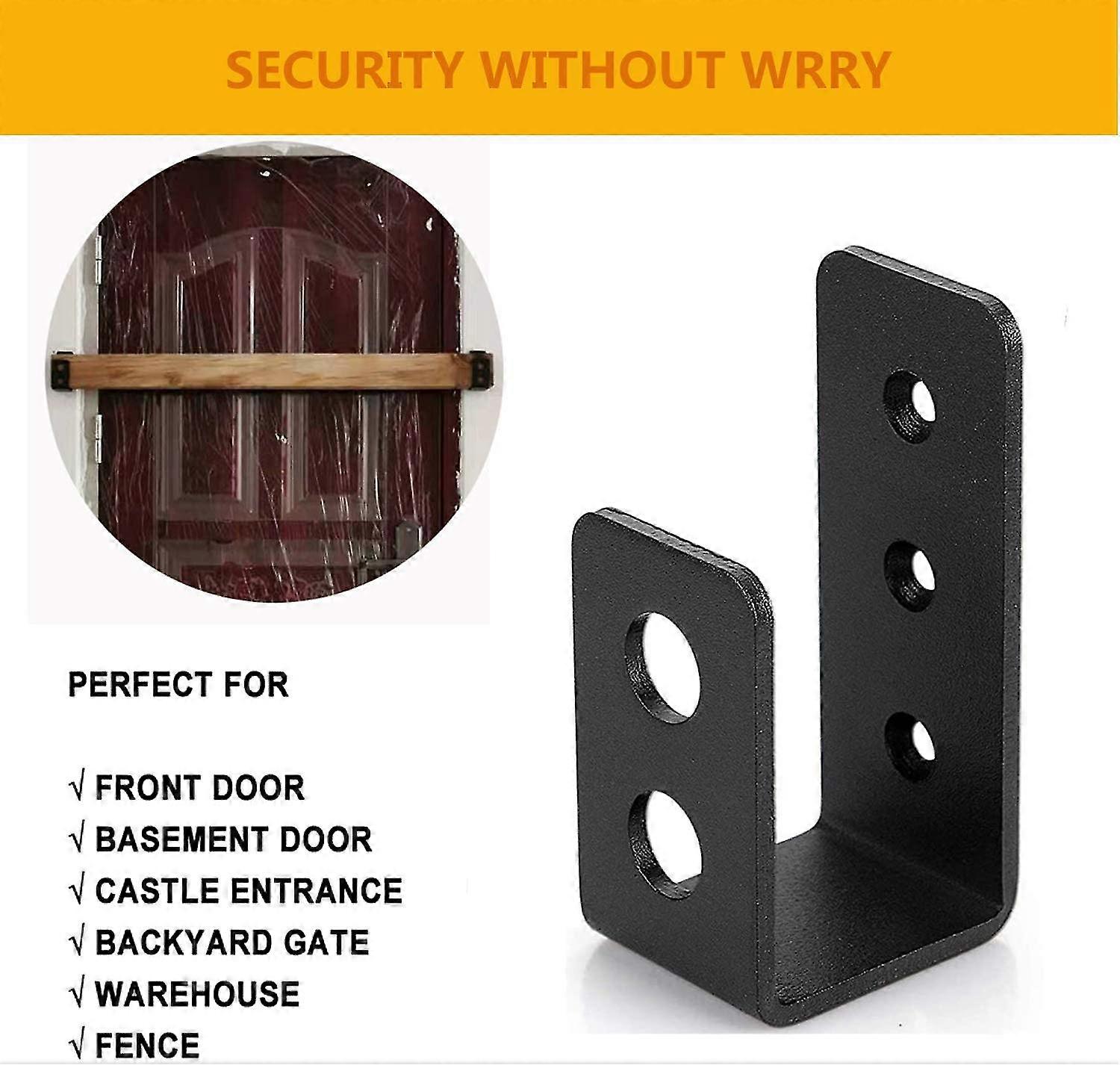 2 Pack Heavy Duty Steel Door Brackets For 2x4 Door, U-shape Security ...