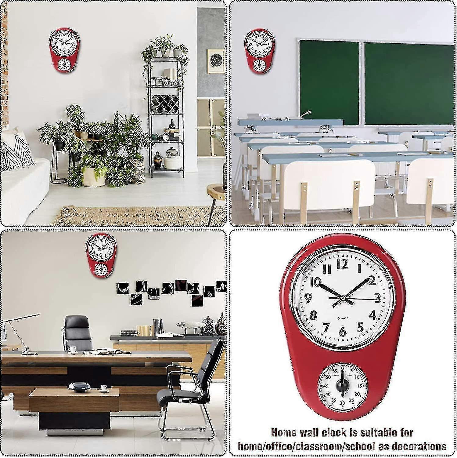Retro Kitchen Timer Wall Clock, Red Vintage Silent Home Timer | Fruugo UK