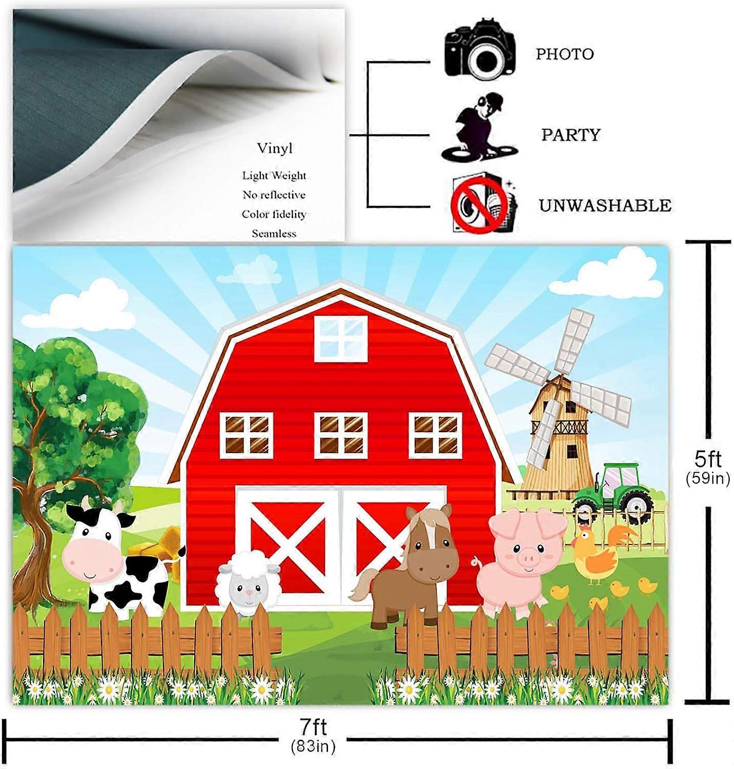 Farm Red Barn Backdrop for Kids Party Cartoon Farm Animals Birthday ...