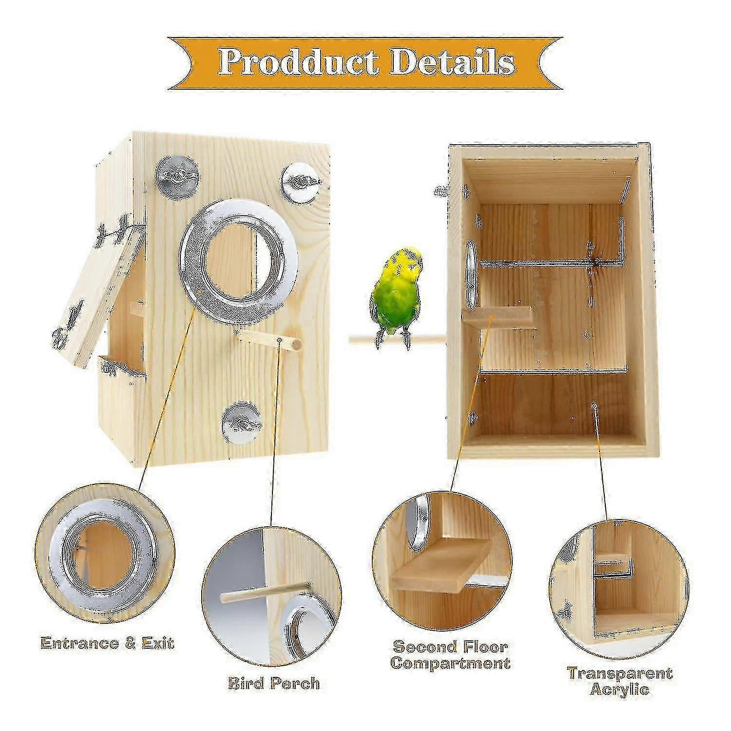 Bird Nest Box Parakeet Breeding Nest Box Bird Nest House Wooden Acrylic ...