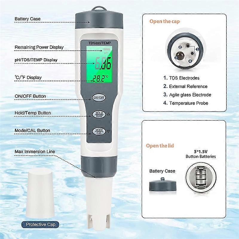 3 in 1 Digital PH Meter for Water, TDS/PH/Temp Meter, Water Tester for ...