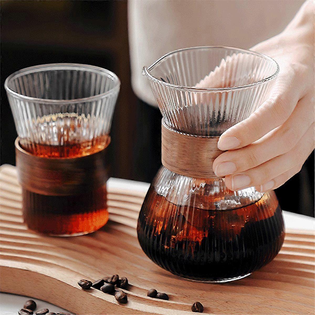 400ml Striped Glass Pot Pour-over Coffee Sharing Pot Simple Cold Drink ...