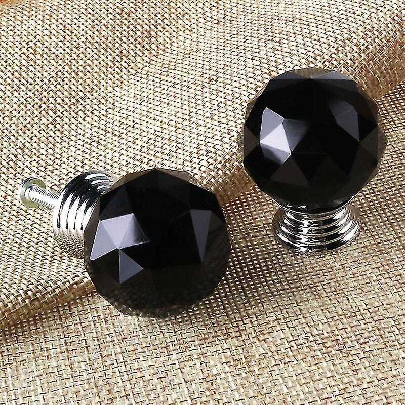 Set Of 10 Handle Door Knob Shape Diameter 30mm Black Crystal, Cabinet Knobs Mant Round Glass ...
