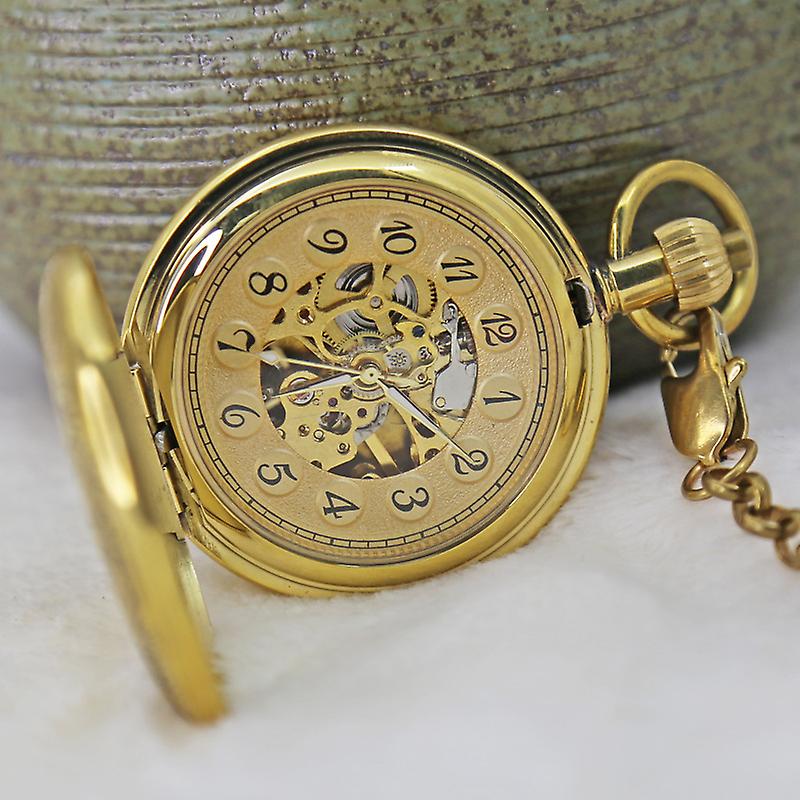 Vintage Gold Steel Pocket Watch Mens Watch with Chain for Father's Day ...