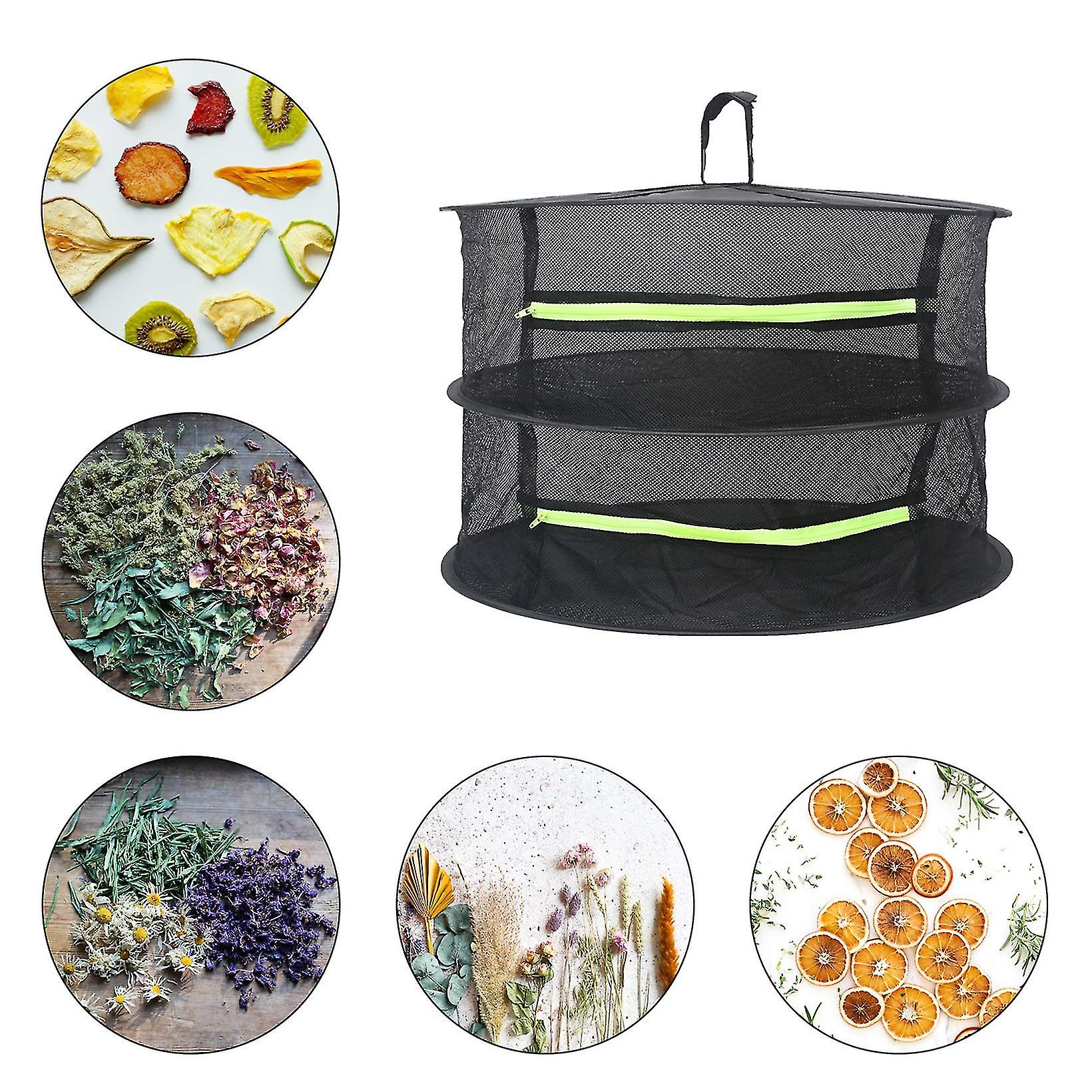 2-layer Hanging Drying Net With Zipper, Foldable Herbal Drying Net Rack ...