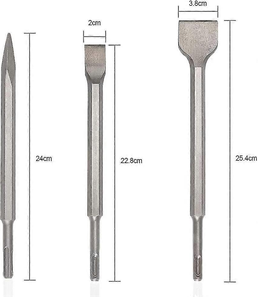 Set 3 (wide Chisel, Flat Chisel, Pointed Chisel) For Light Drill Bits And Impact Hammers In ...