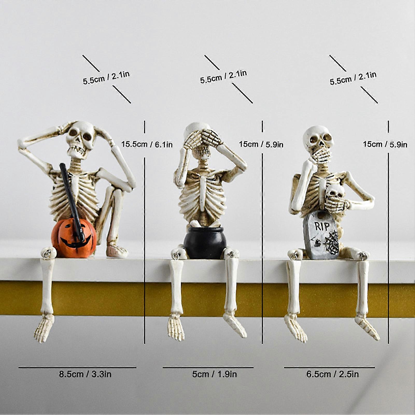 3-Piece Halloween Skeleton Statue See Speak Hear No Evil Resin Skeleton Figurine Gothic Skeleton ...