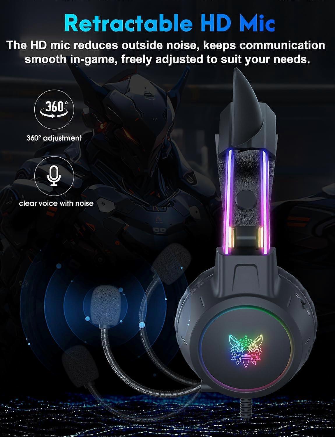 Lightweight Gaming Headsets with Removable Cat Ears,Gradient RGB Light ...