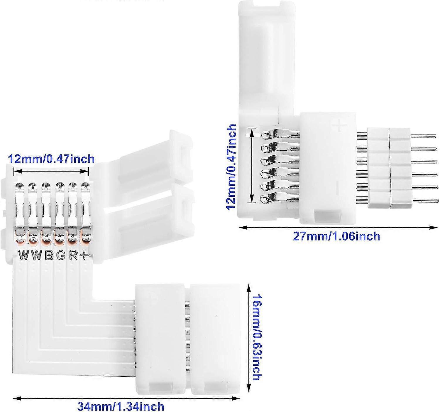 12 Pieces 6 Pins LED Strip Connectors Set L Shape LED Strip Light ...
