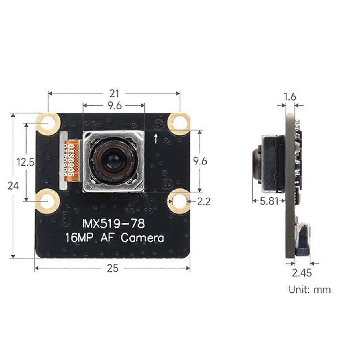 16MP Camera for Raspberry Pi5 Camera IMX519 Autofocus 78.5 4.28mm ...