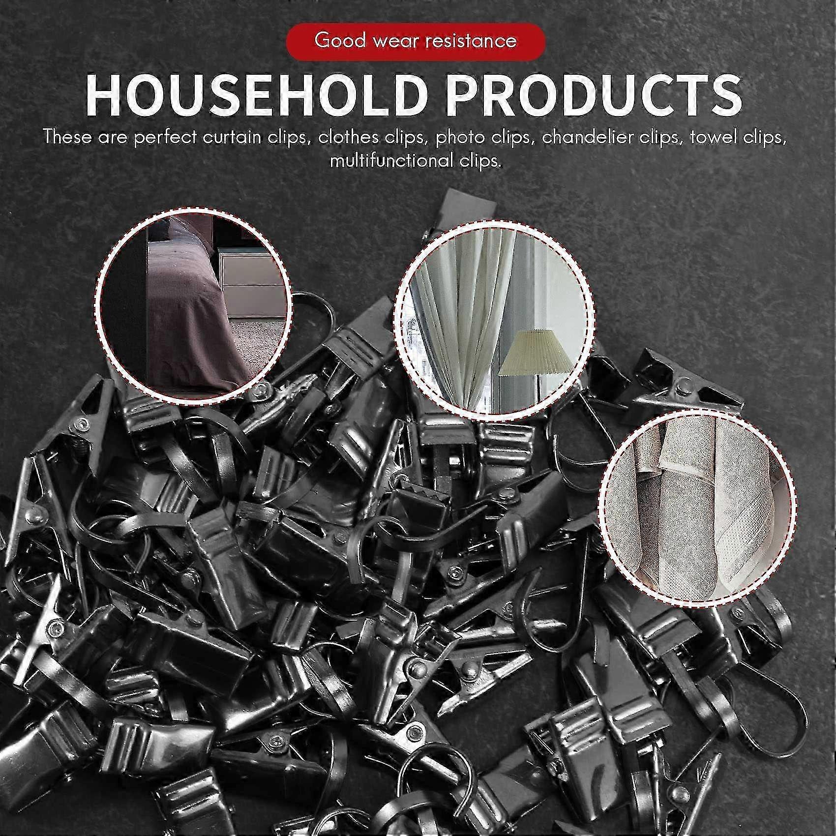50PCS Stainless Steel Clips Hooks Clip Rings Metal Curtain Clips ...