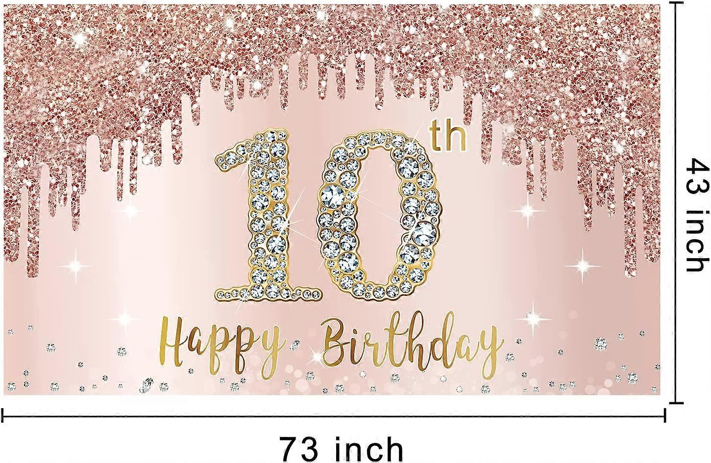 Happy 10th Birthday Banner Backdrop Decorations compatible Girls, Rose ...