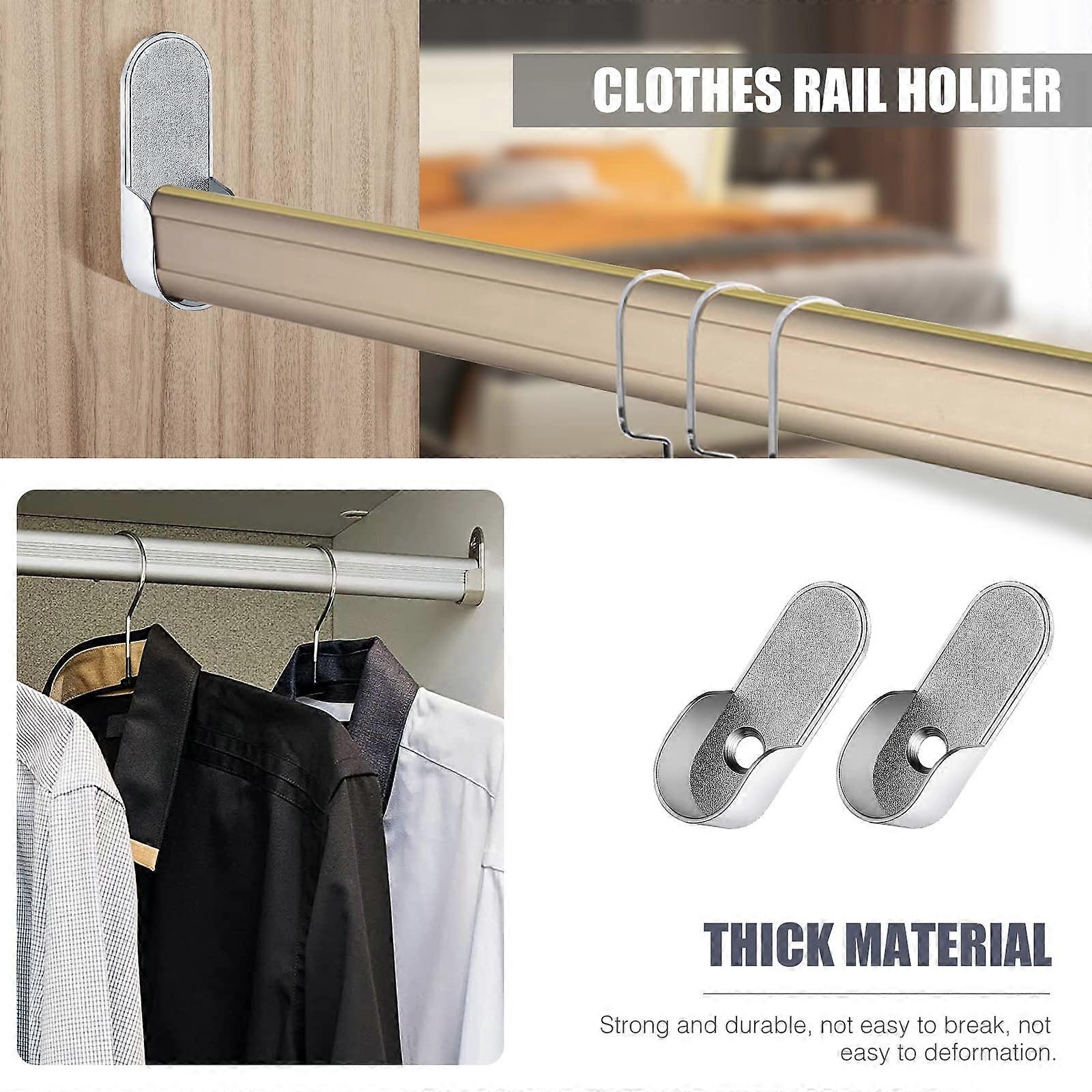 Set of 6 clothes rail brackets, wardrobe tube storage, coat rack, round ...
