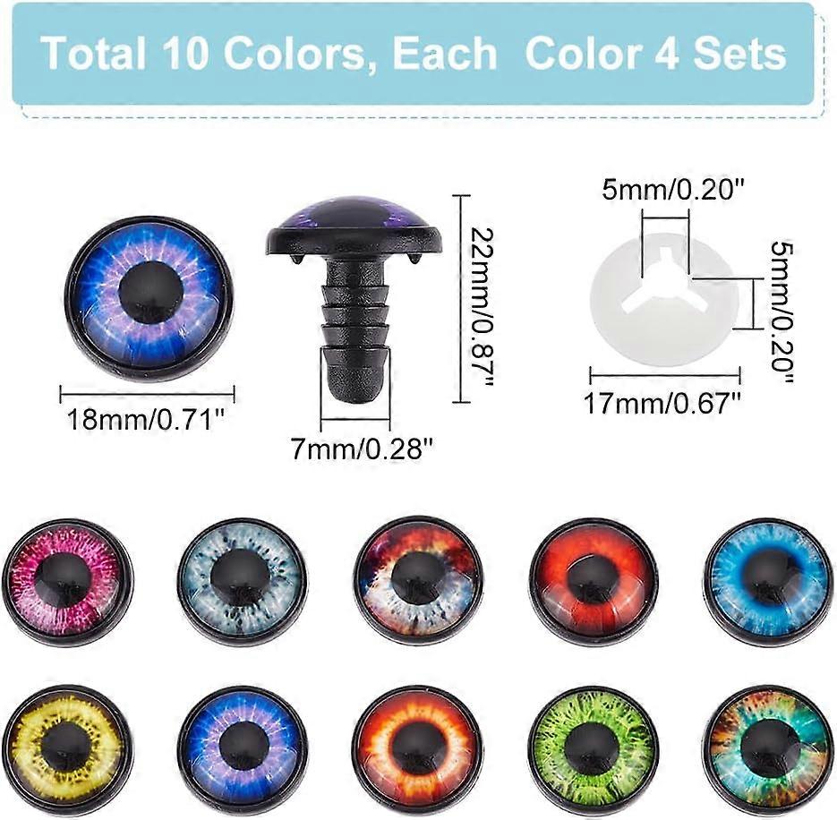 40 Sets (20 Pairs) Safety Eye 18mm Dragon Eye 10 Colors Craft Eyes ...
