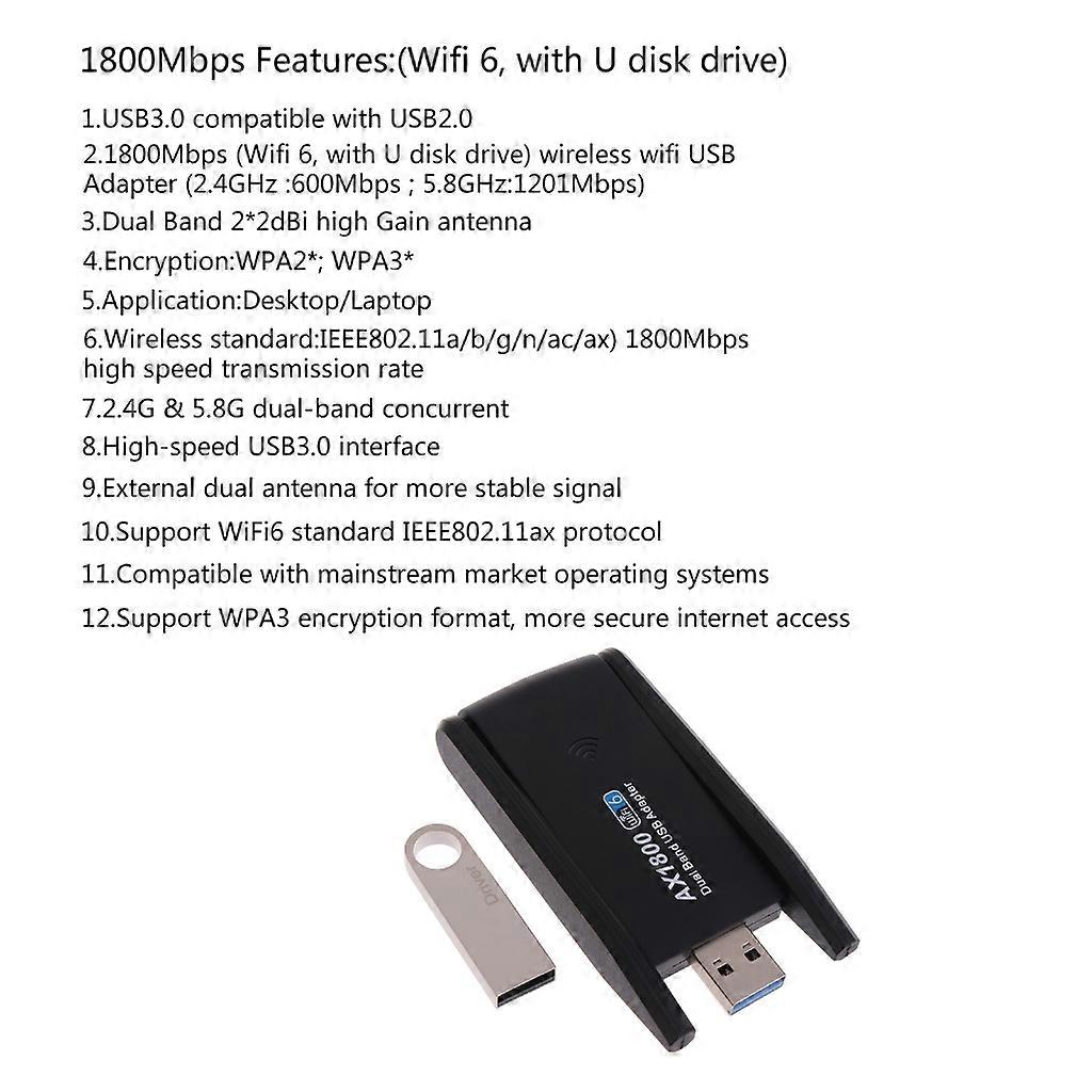 WiFi 6 USB-adapter Dual-Band AX1800 USB3.0 WiFi6-adapter 2.4/5GHz ...