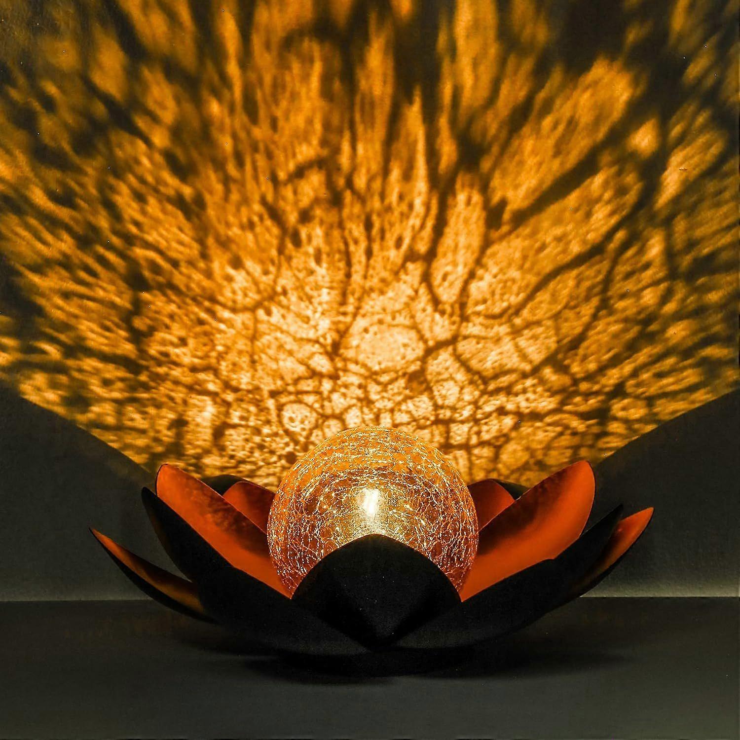 Solar Lotus Light Garden Outdoor Table Decor,Amber Crackle Globe Glass ...